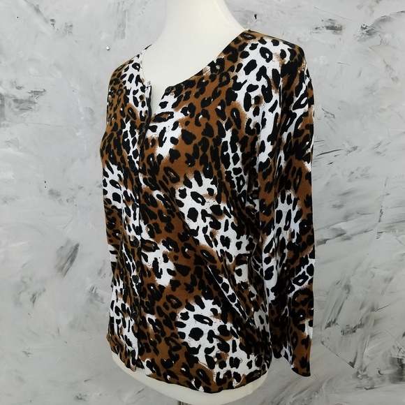 Joni B | Sweaters | Joni B Brown Black Animal Print Buttonup Sweater ...